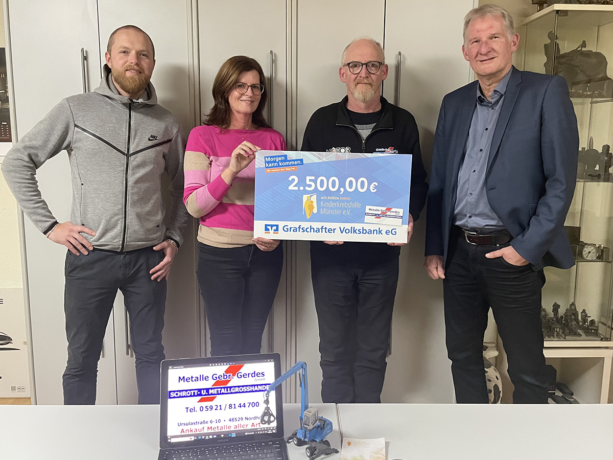 Firma Metalle Gerdes GmbH überreicht Spende - Kinderkrebshilfe Münster e.V.